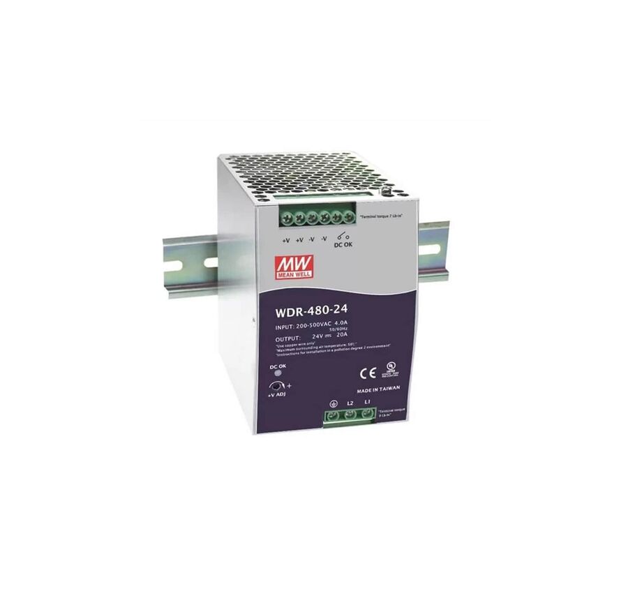 WDR-480-24 Meanwell 24Vdc 20.0A Inp:180~550AC,254~780DC Ray Montaj ...